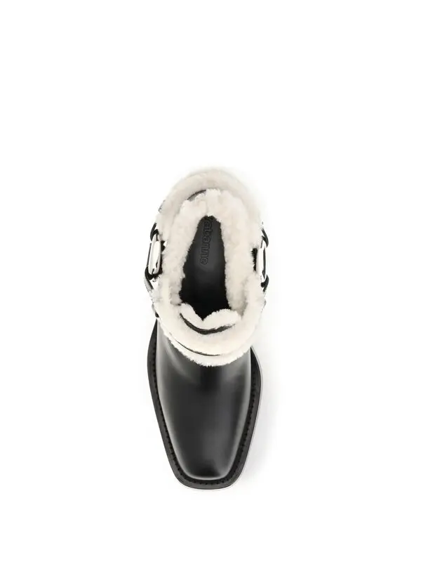 Rabanne Shearling Trim Biker Ankle Boots