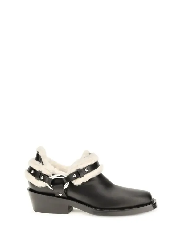 Rabanne Shearling Trim Biker Ankle Boots - Black