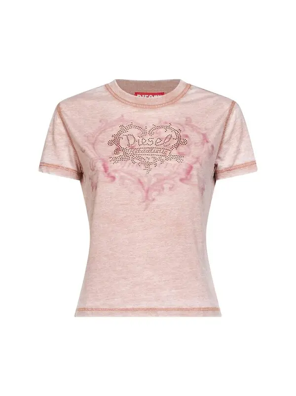 DIESEL® Pink Rhinestone-embellished Jersey T-ila-aa1 T-shirt - Multicolor