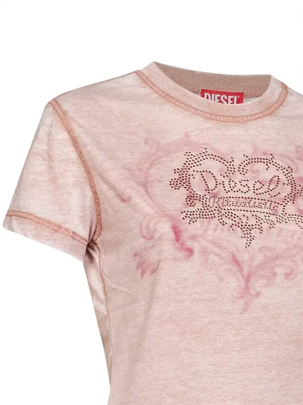 DIESEL® Pink Rhinestone-embellished Jersey T-ila-aa1 T-shirt - Multicolor