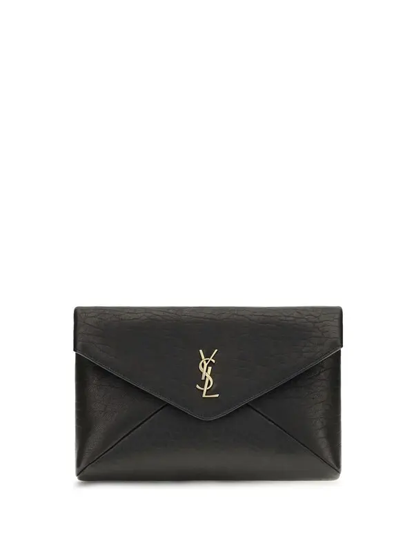 Saint Laurent Envelope Leather Clutch - Black
