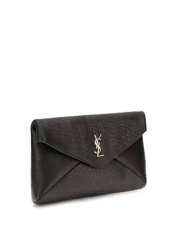 Saint Laurent Envelope Leather Clutch - Black