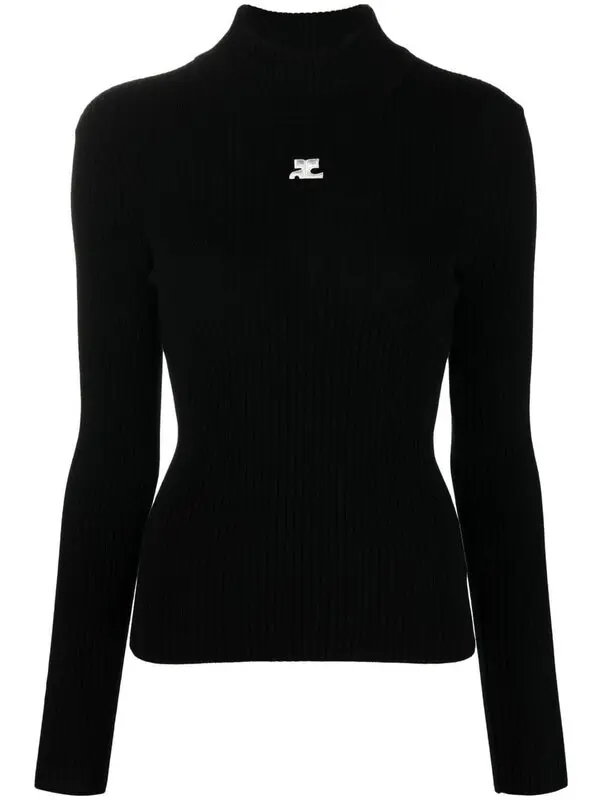 COURREGES Re-edition Rib Knit Mockneck Sweater - Black