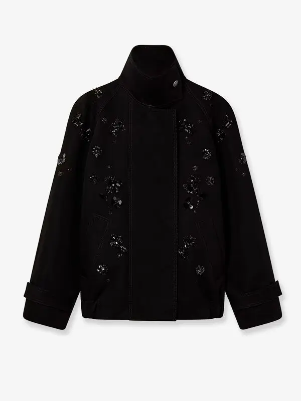 GOLDEN GOOSE Denim Jacket With Floral Details In Sequins And Crystals - Black