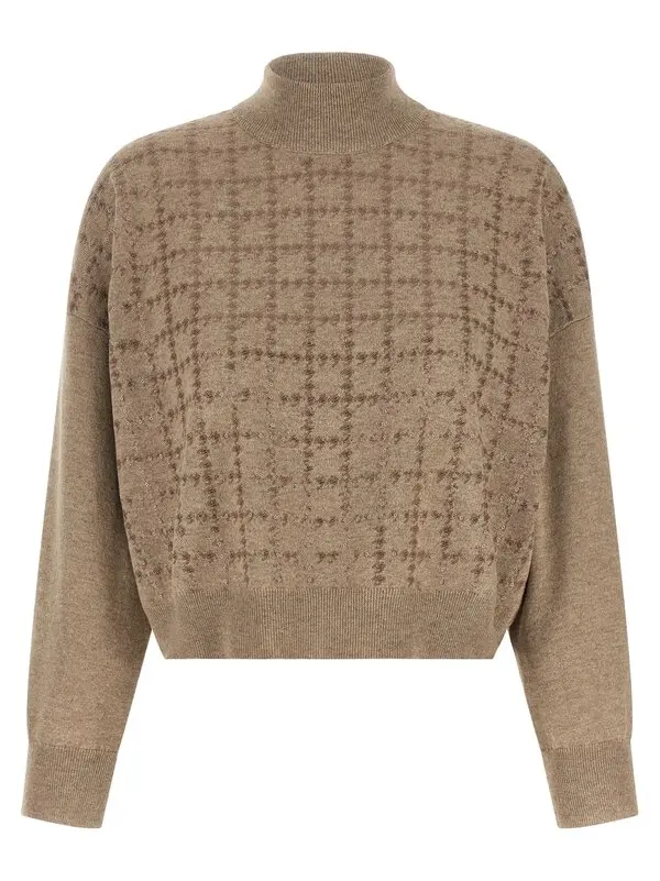 Brunello Cucinelli Sequined Cashmere Turtleneck Sweater - Cream