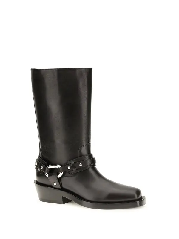 Rabanne Leather Buckle Snkle Boots