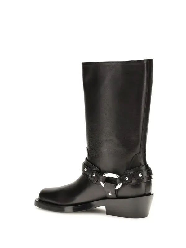 Rabanne Leather Buckle Mid Calf Boots