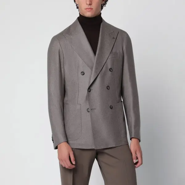 Tagliatore Grey Double-breasted Jacket In Wool And Cashmere