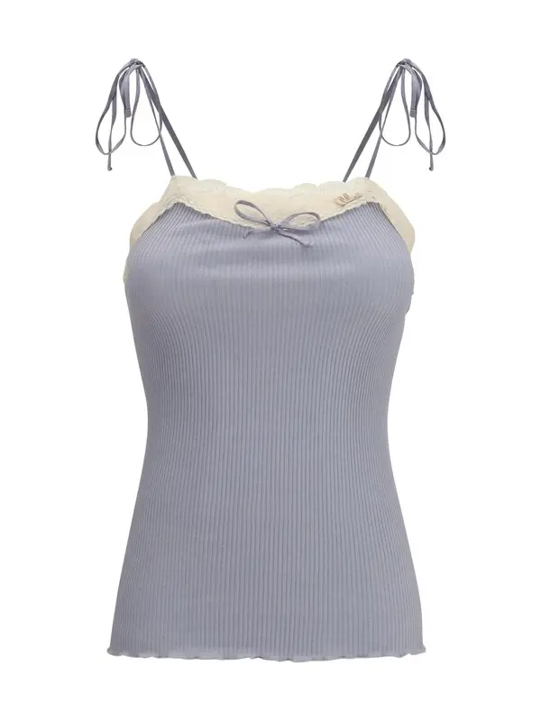 Chloé Jersey And Lace Thin Strap Top - Blue