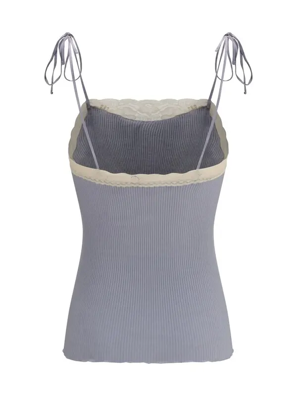 Chloé Jersey And Lace Thin Strap Top - Blue