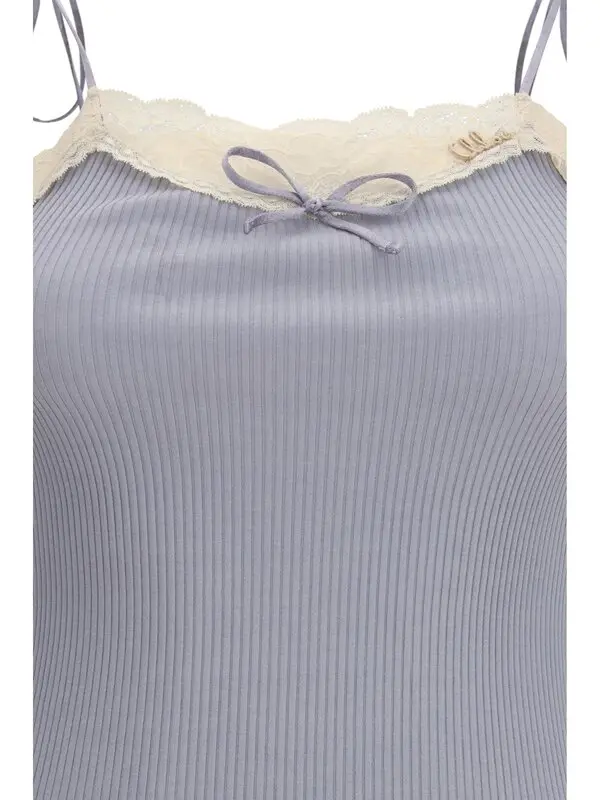Chloé Jersey And Lace Thin Strap Top - Blue