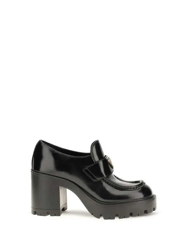 Prada Leather Heeled Loafers - Black
