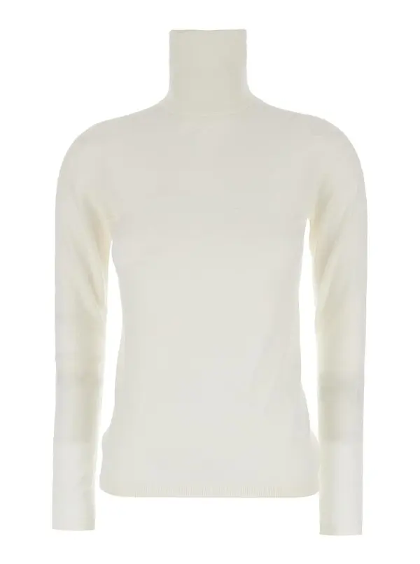 Max Mara White High Neck Sweater In Wool - Multicolor