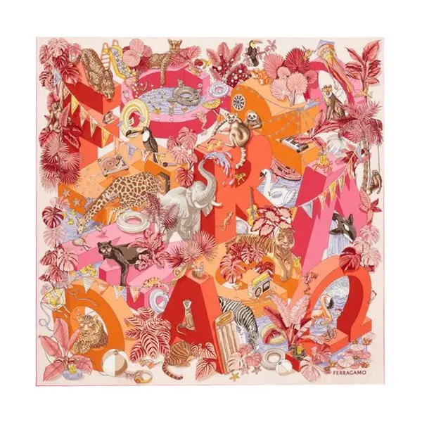 FERRAGAMO Jungle Party Print Silk Scarf - Pink