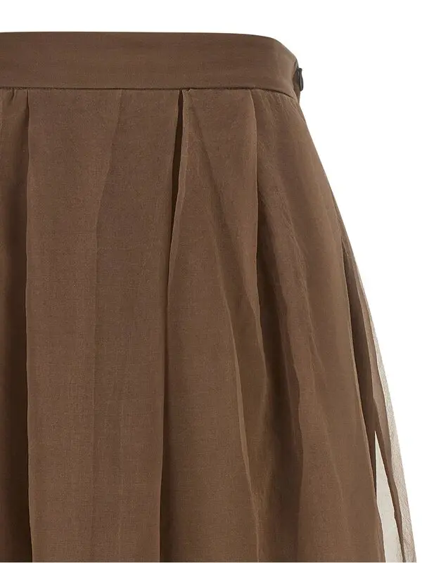 Brunello Cucinelli Silk Midi Skirt - Brown