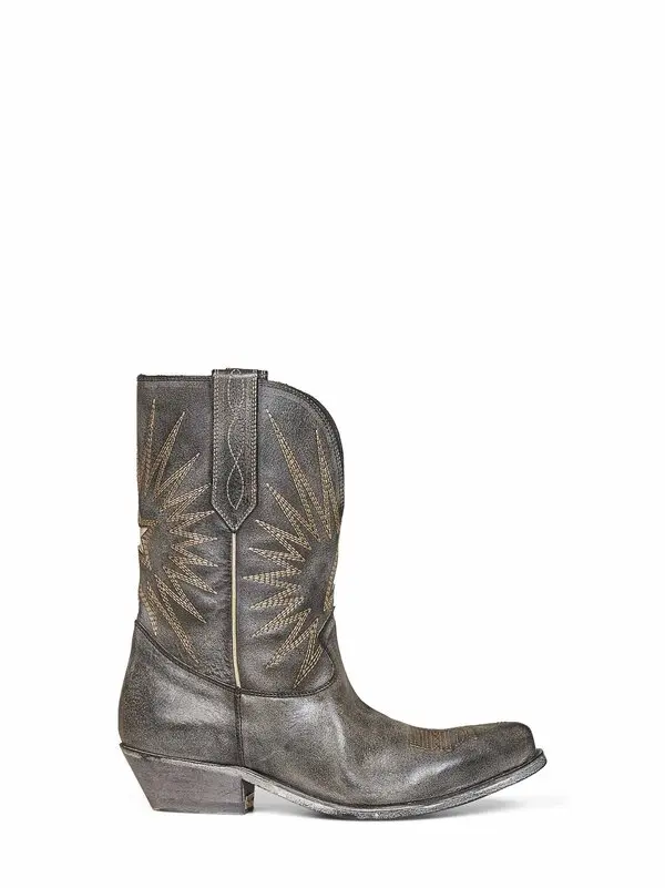 GOLDEN GOOSE Black Leather Wish Star Low Boots With Silver Star - Multicolor