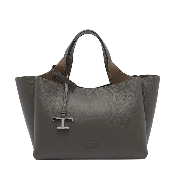 TOD'S Mini Leather Bag With T Timeless Pendant - Gray