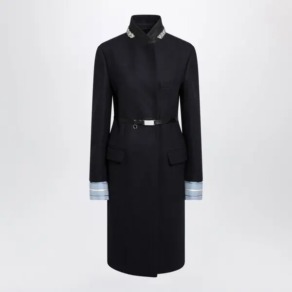 Prada Wool Coat With Belt - Blue