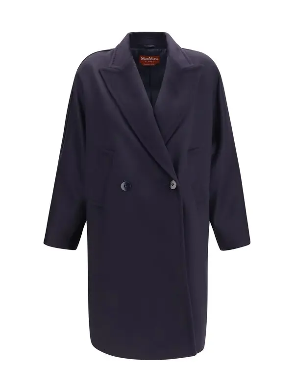 Max Mara Double Breasted Wool Drap Coat - Blue