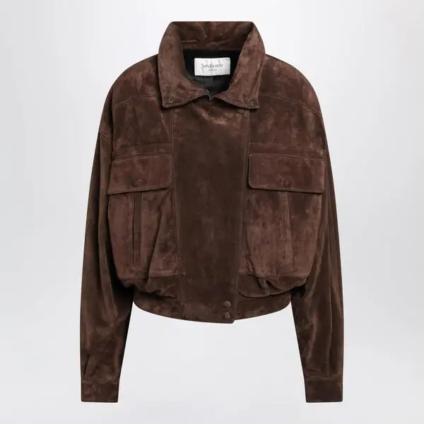 Saint Laurent Vintage Suede Leather Jacket In Ebony - Brown