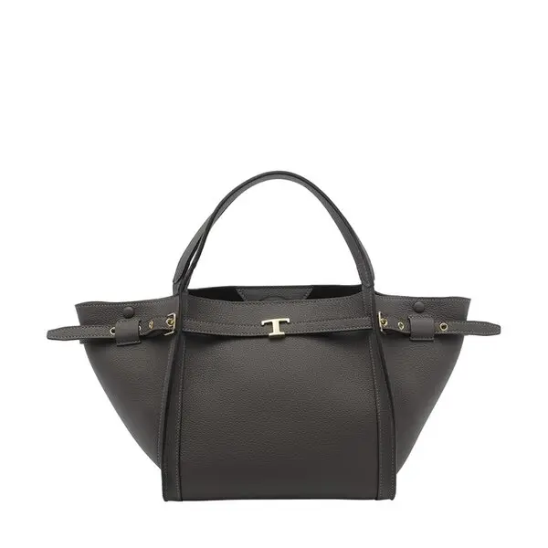 TOD'S Small Leather T Signature Shopping Bag - Gray