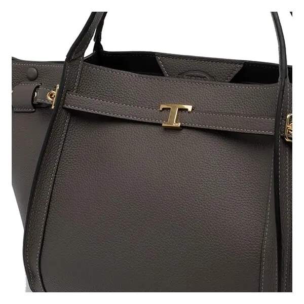 TOD'S Leather T Signature Shopping Bag - Gray