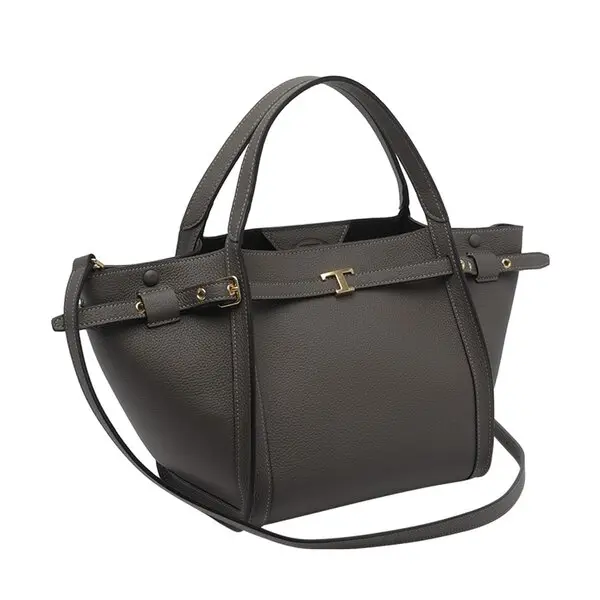 TOD'S Leather T Signature Shopping Bag - Gray