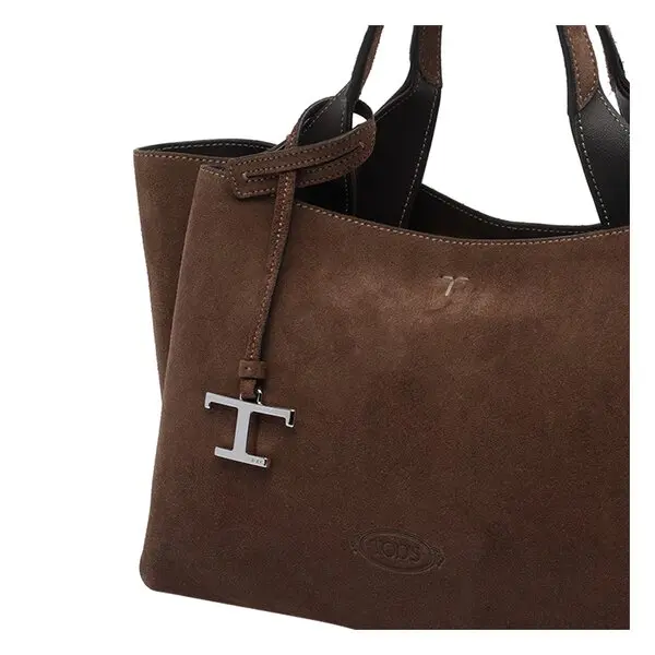 TOD'S Mini Suede Handbag With T Timeless Pendant - Brown