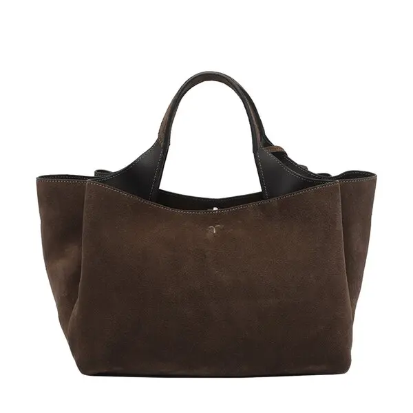 TOD'S Mini Suede Handbag With T Timeless Pendant - Brown