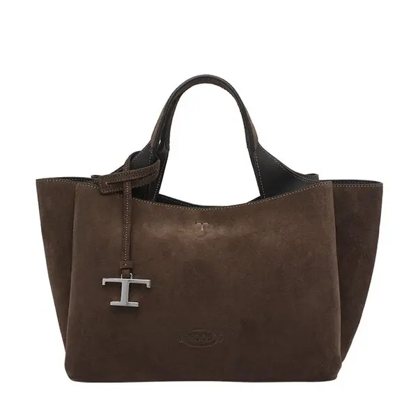TOD'S Mini Suede Handbag With T Timeless Pendant - Brown