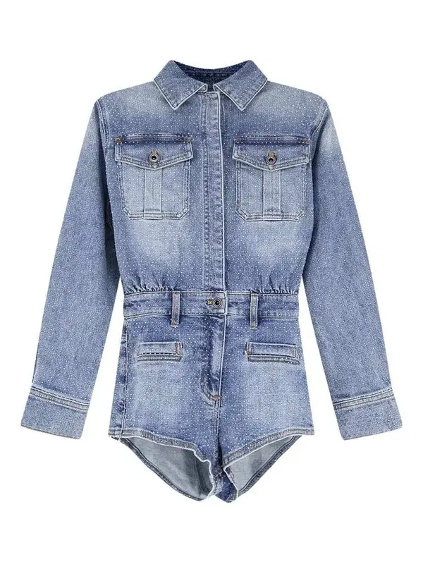 SELF-PORTRAIT Denim Playsuit