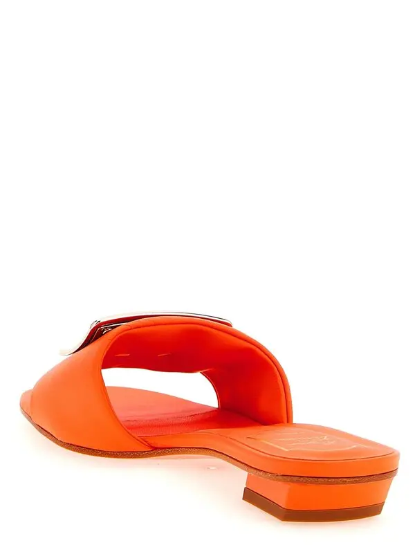 ROGER VIVIER Belle Vivier Leather Slides - Orange