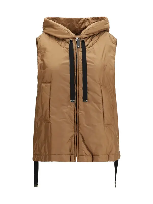 Max Mara Hooded Padded Vest In Water Repellent Canvas - Brown