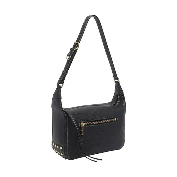 TOD'S Mini Leather Metal Dots Shoulder Bag - Black