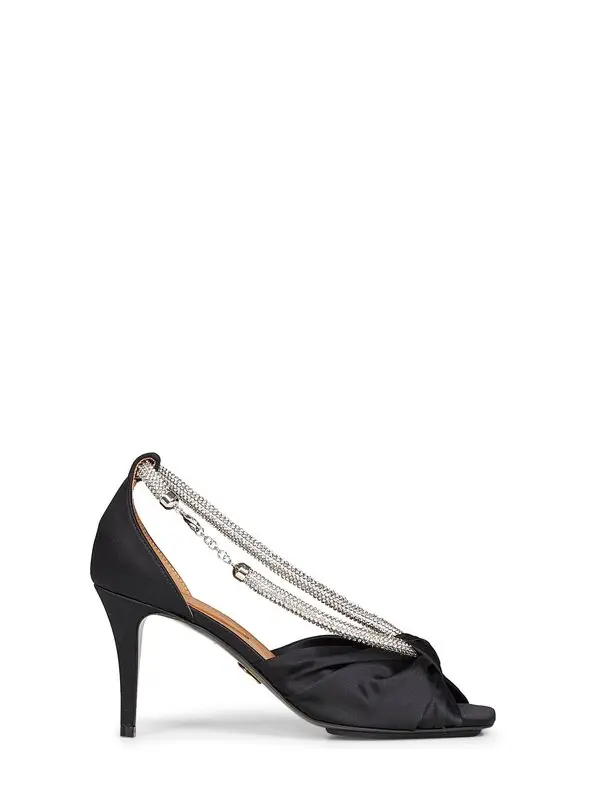 Stella McCartney Black Satin Knotted Sandals With Crystals - Multicolor