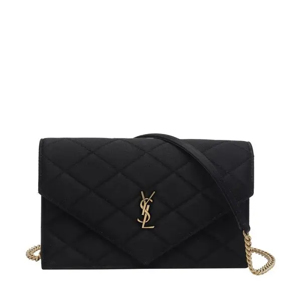 Saint Laurent Satin Paris Wallet With Chain - Black