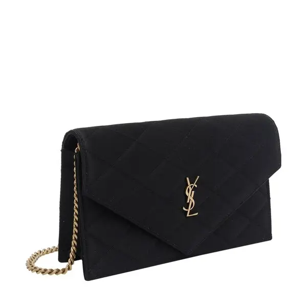 Saint Laurent Satin Paris Wallet With Chain - Black