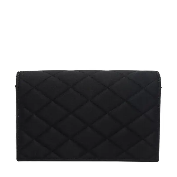 Saint Laurent Satin Paris Wallet With Chain - Black