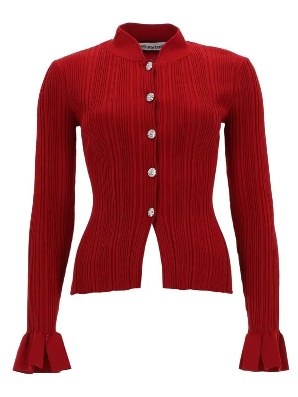 SELF-PORTRAIT Cardigan With Jewel Buttons - Red
