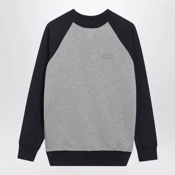 Miu Miu Grey/navy Color-block Crewneck Sweatshirt In Cotton - Gray