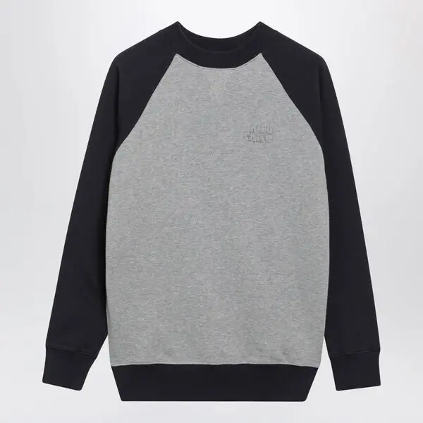 Miu Miu Grey/navy Color-block Crewneck Sweatshirt In Cotton - Gray