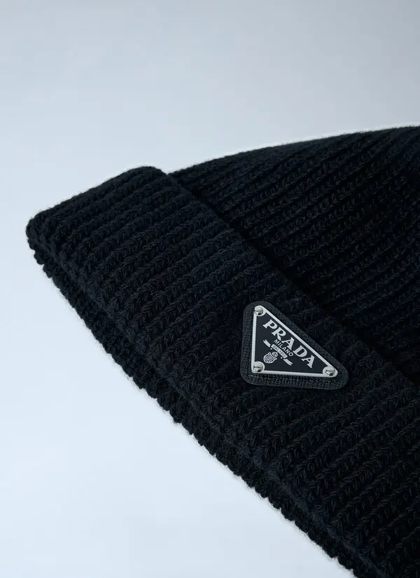 Prada Logo Motif Wool And Cashmere Beanie Hat