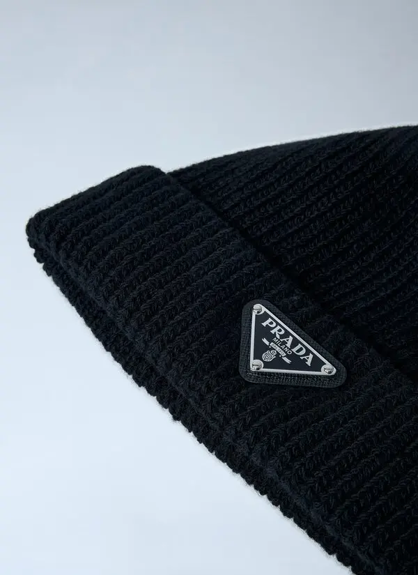 Prada Logo Motif Wool And Cashmere Beanie