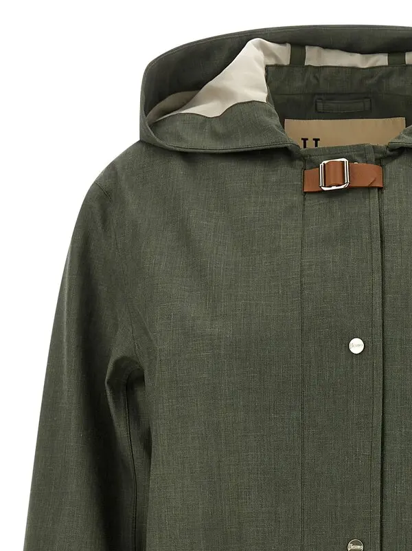 Herno Waterproof Technical Linen Blend Raincoat - Green