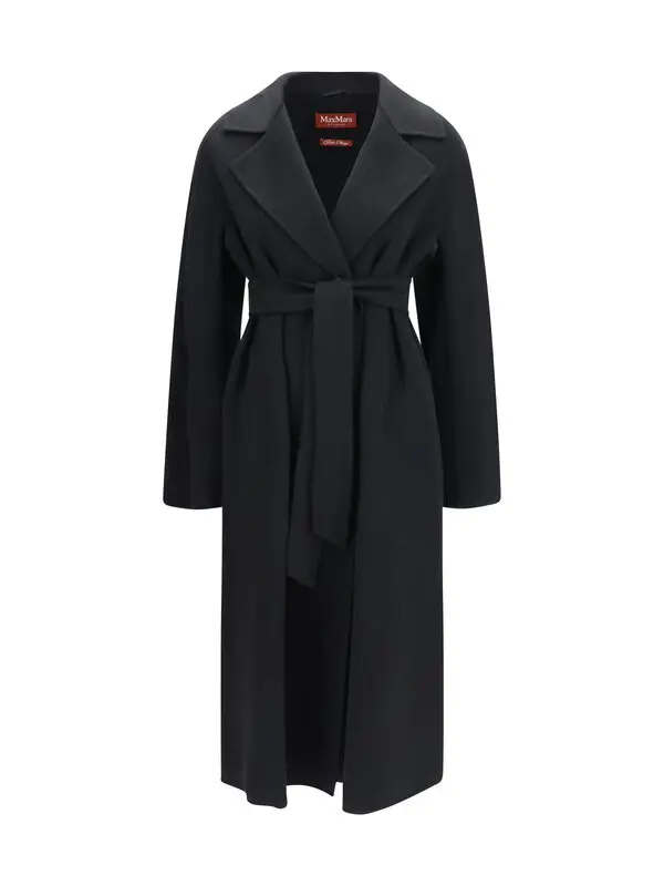 Max Mara Long Robe Coat In Wool, Cashmere And Silk - Black