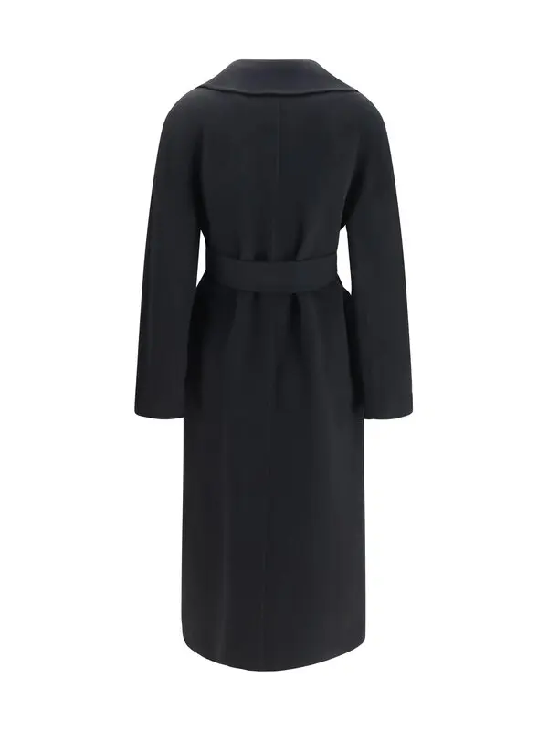 Max Mara Long Robe Coat In Wool, Cashmere And Silk - Black