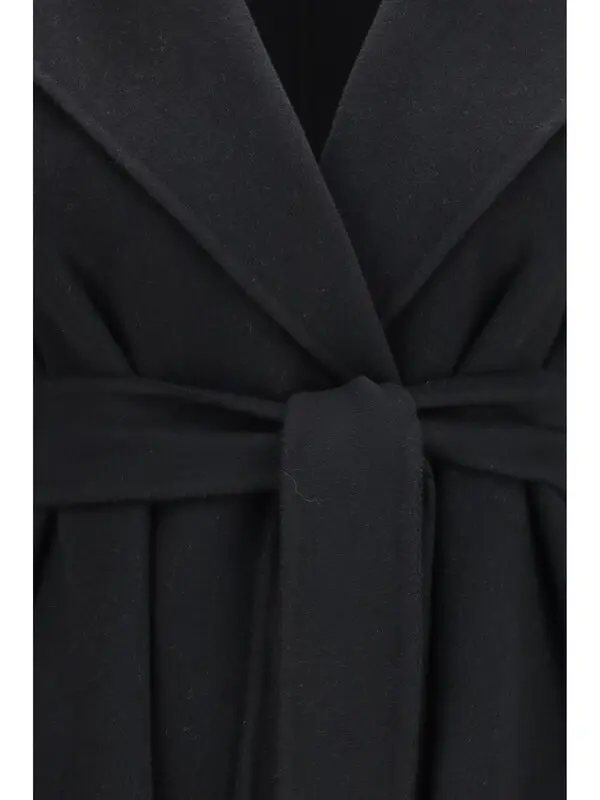 Max Mara Long Robe Coat In Wool, Cashmere And Silk - Black