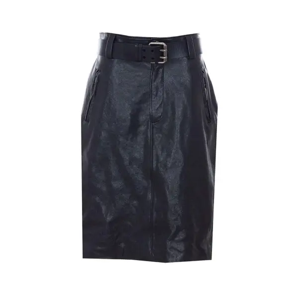 Saint Laurent Belted Leather Pencil Skirt - Black