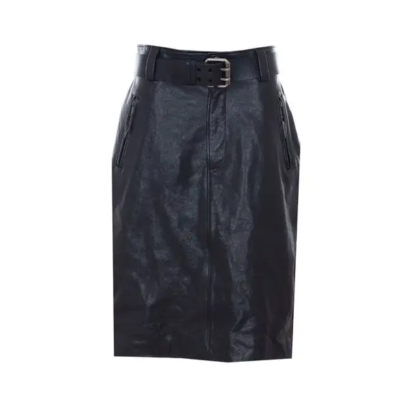 Saint Laurent Belted Leather Pencil Skirt - Black