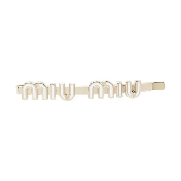 Miu Miu Logo Enameled Metal Hair Clip - White